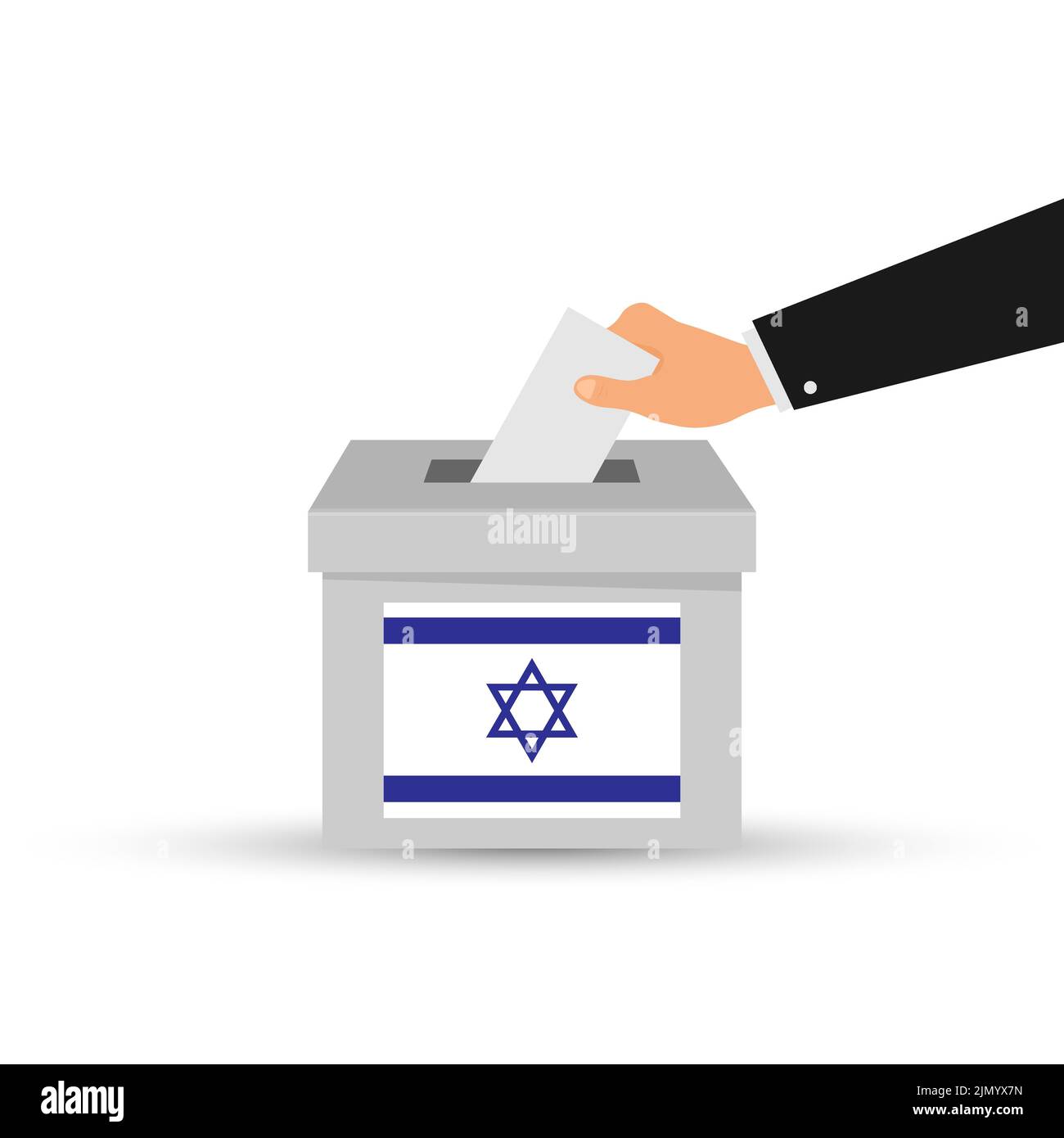 Israeli voting concept. Hand putting paper in the ballot box. Isolated ...