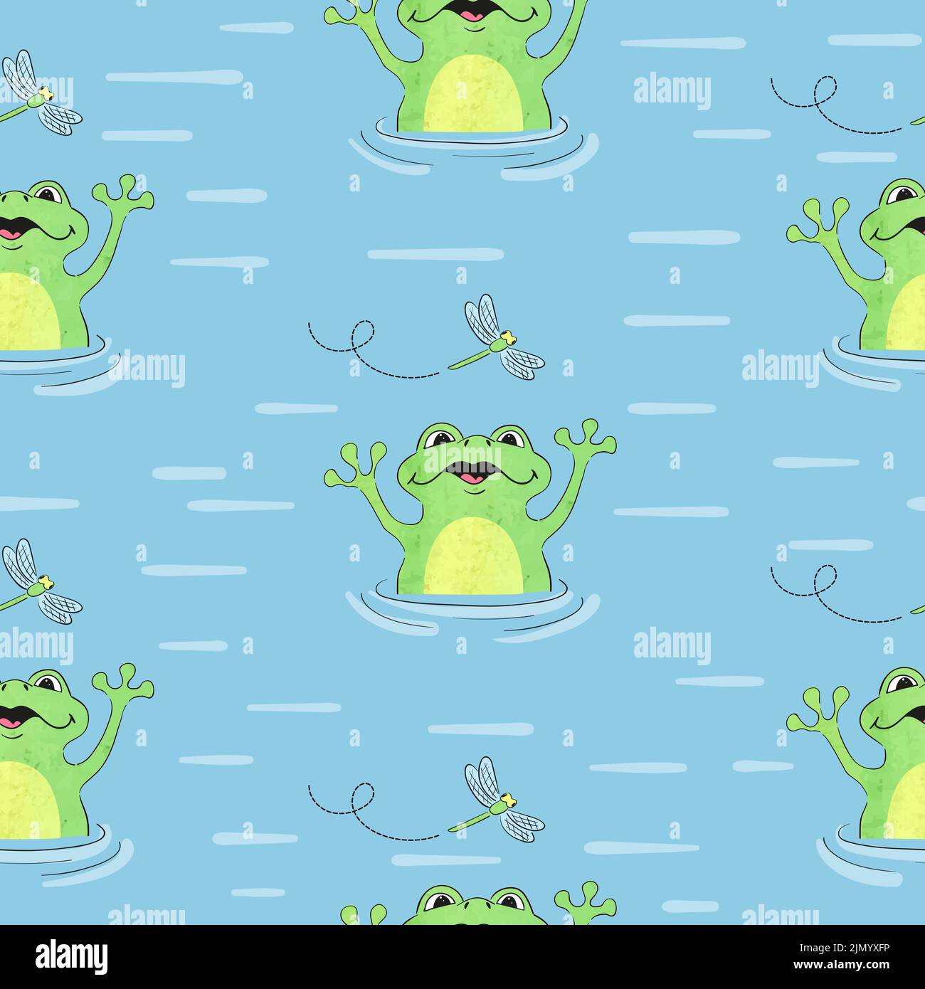 Cartoon frog pattern. Seamless vector watercolor background with frogs ...