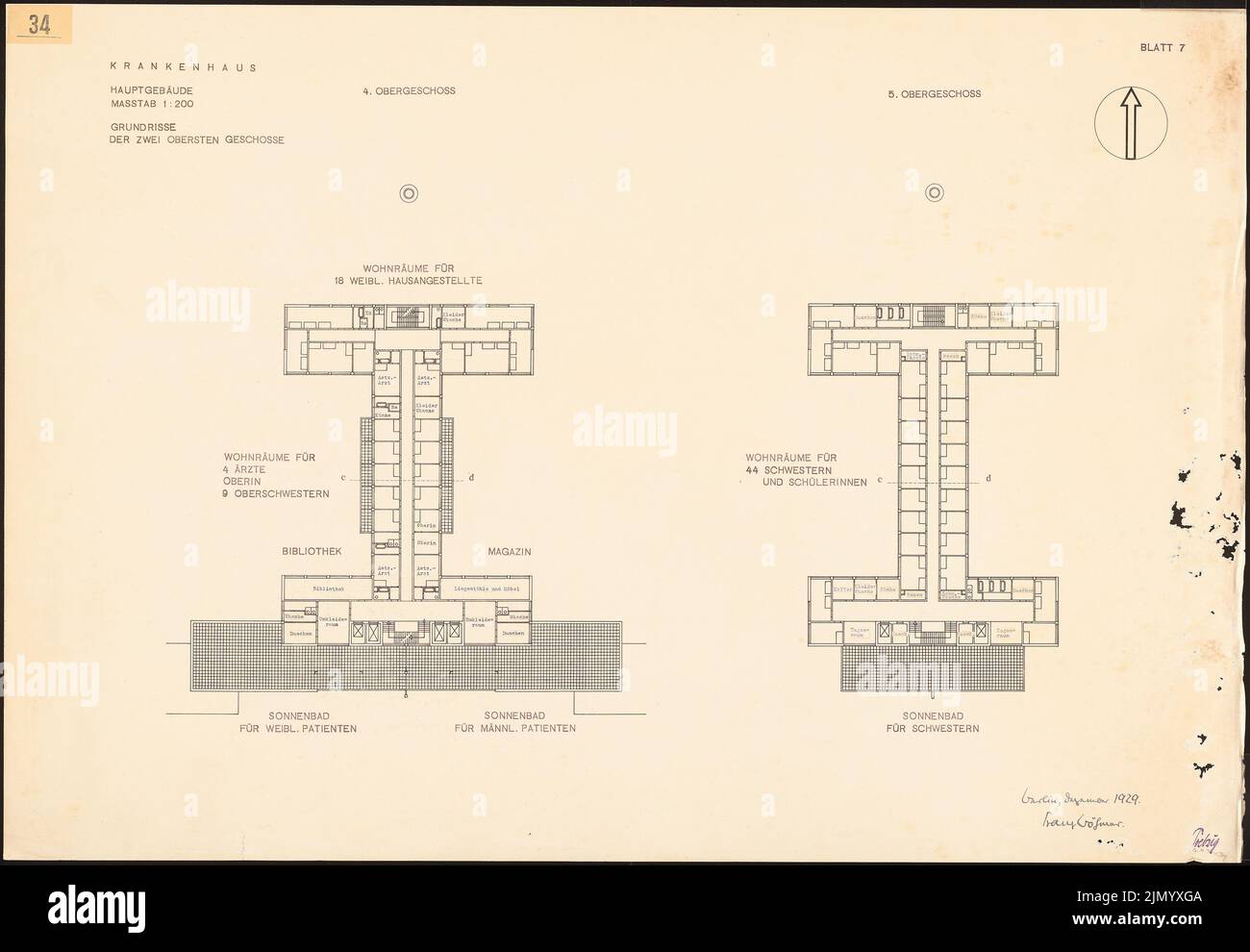 Böhmer Franz (1907-1943), Hospital (1929): Main building: floor plans ...