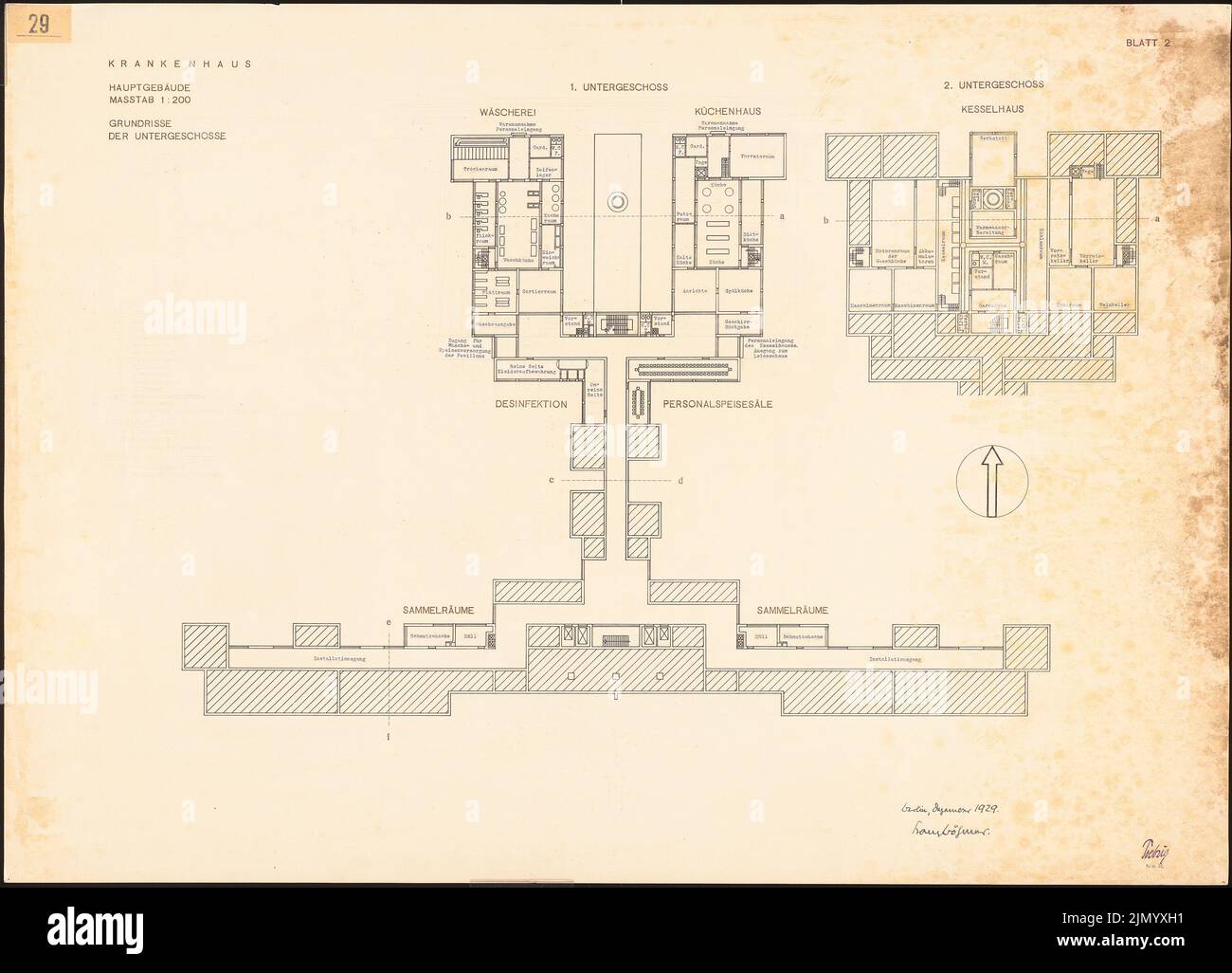 Böhmer Franz (1907-1943), Hospital (1929): Main building: Floor plan of ...