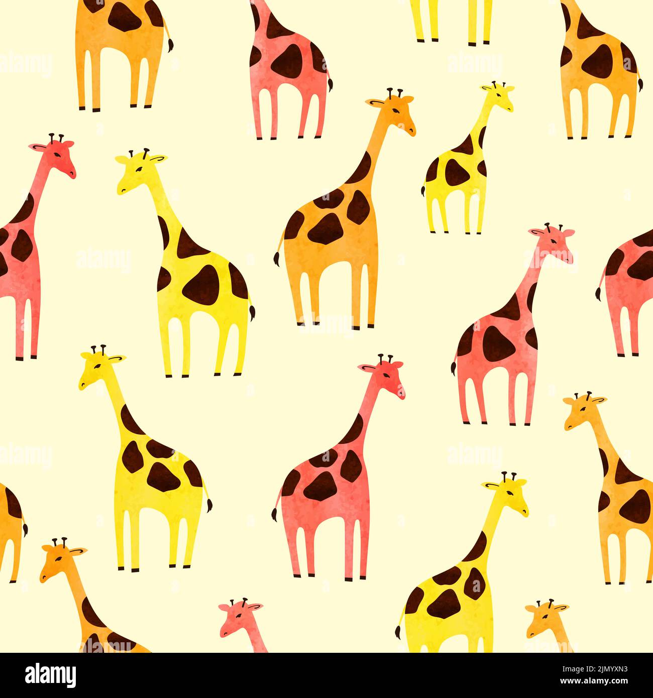 Seamless colorful cartoon giraffe pattern. Vector watercolor ...