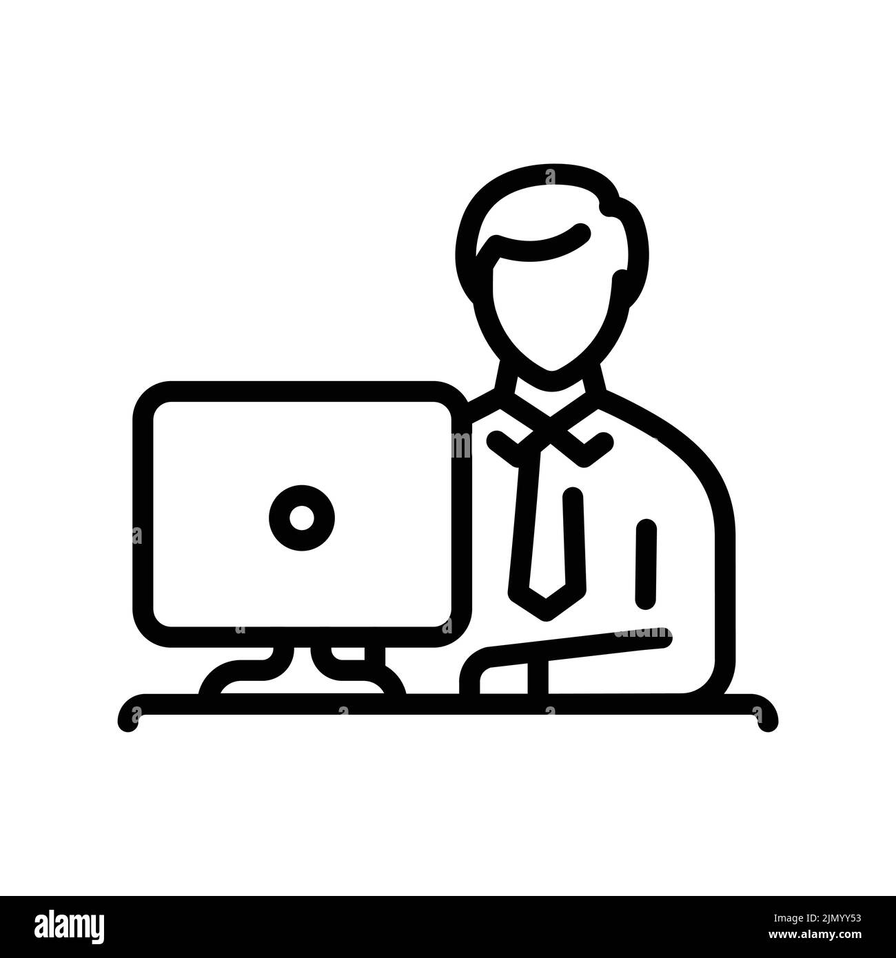 Working man black line icon. Routine. Pictogram for web page Stock ...