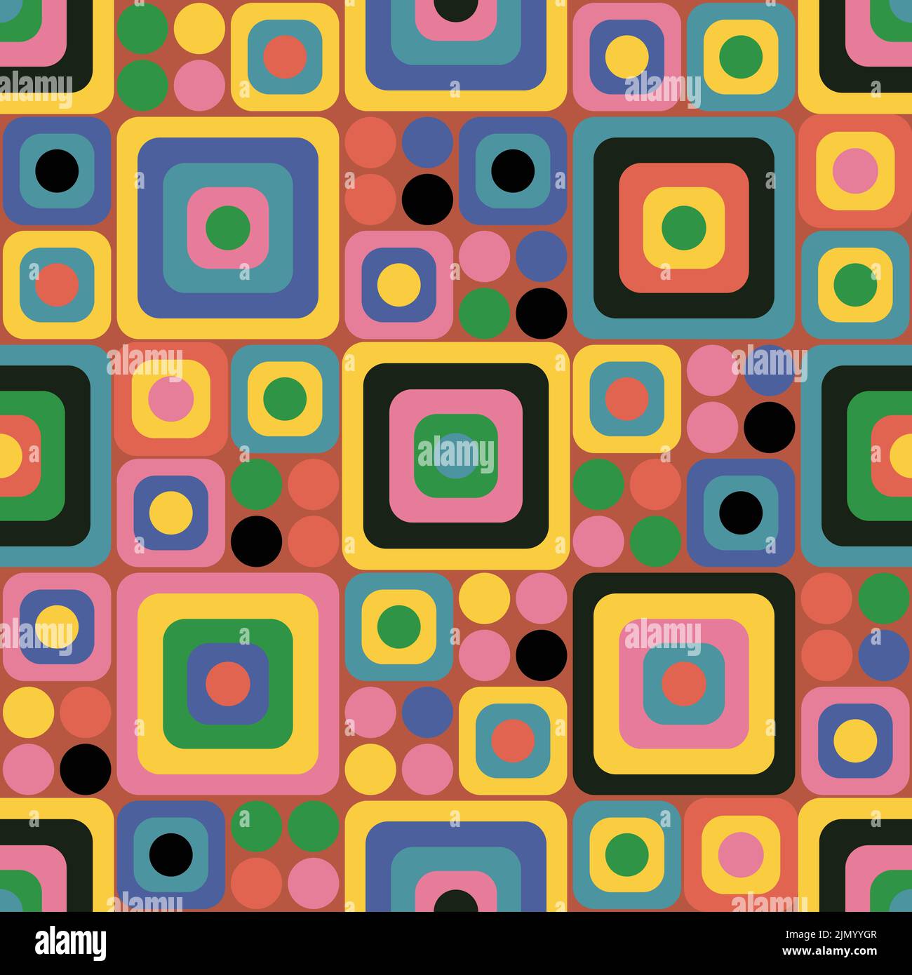 Abstract seamless pattern with vintage colorful squares. Round corner ...