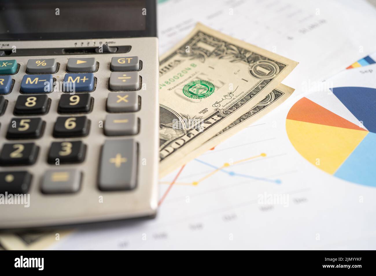 Calculator on chart and graph paper. Finance development, Banking ...