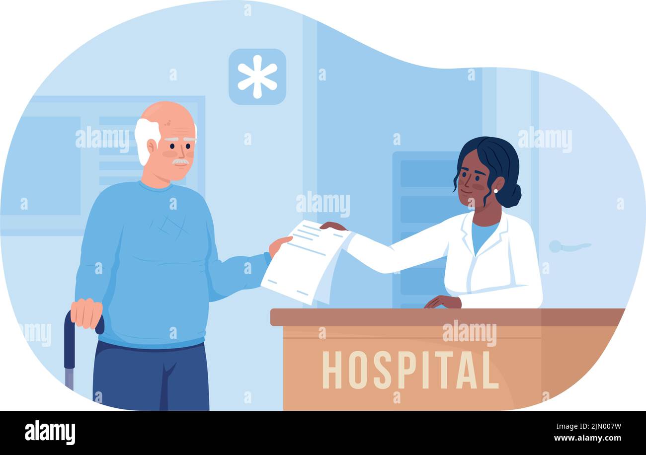 Senior man visiting hospital 2D vector isolated illustration Stock ...