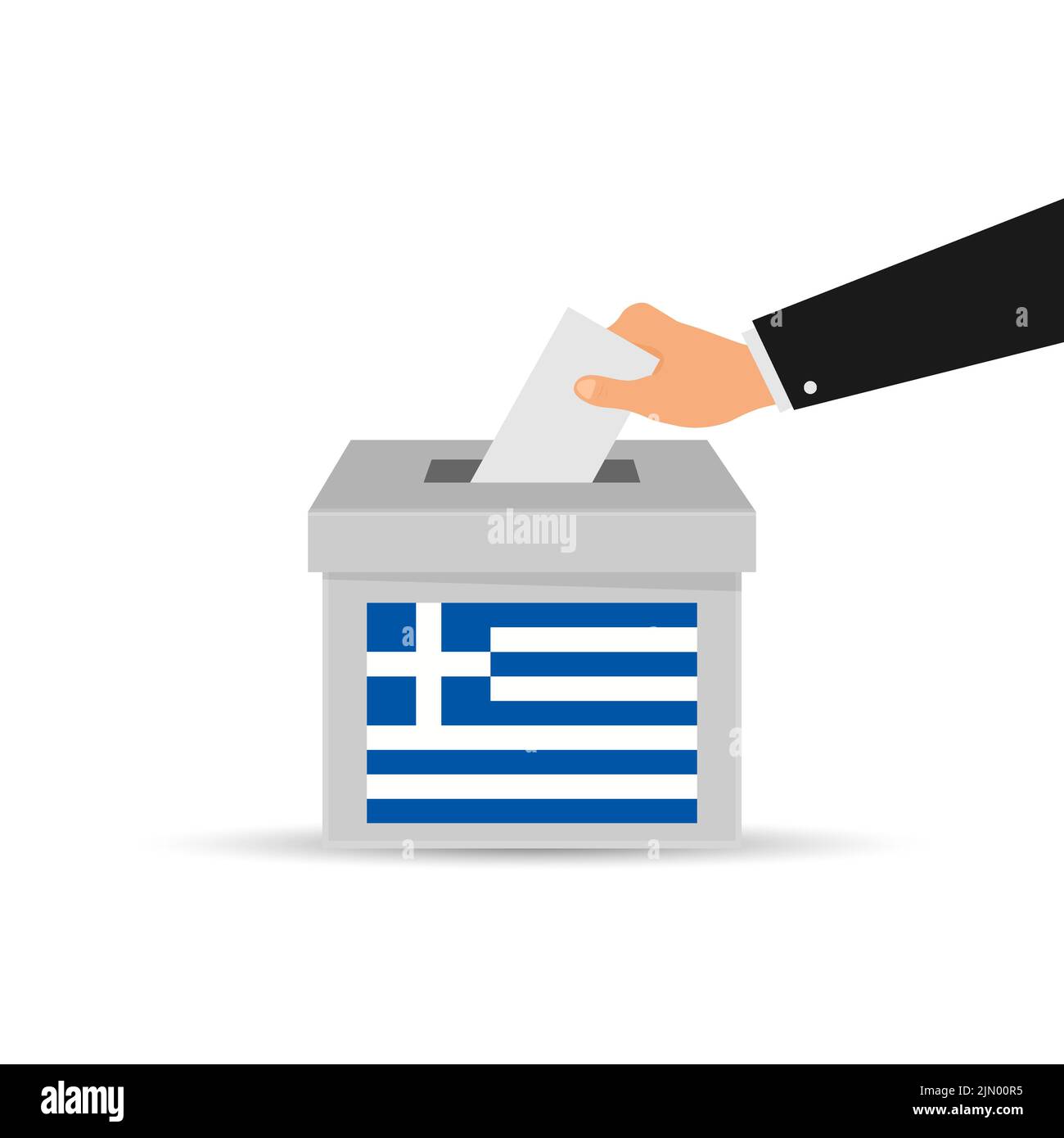 Greece voting concept. Hand putting paper in the ballot box. Isolated ...