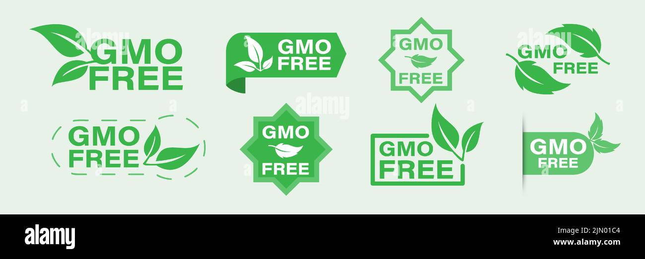 GMO free icons. Healthy food concept. organic cosmetics. Non-GMO labels. Isolated vector ...