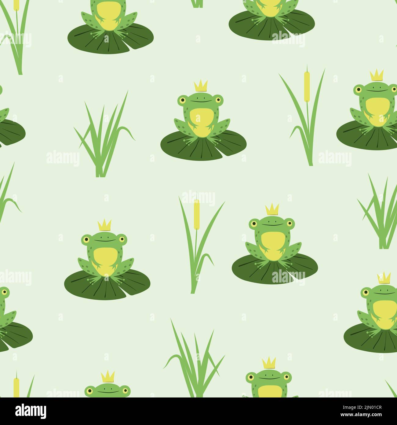 Seamless cartoon Prince Frog pattern. Vector marsh background for kids ...