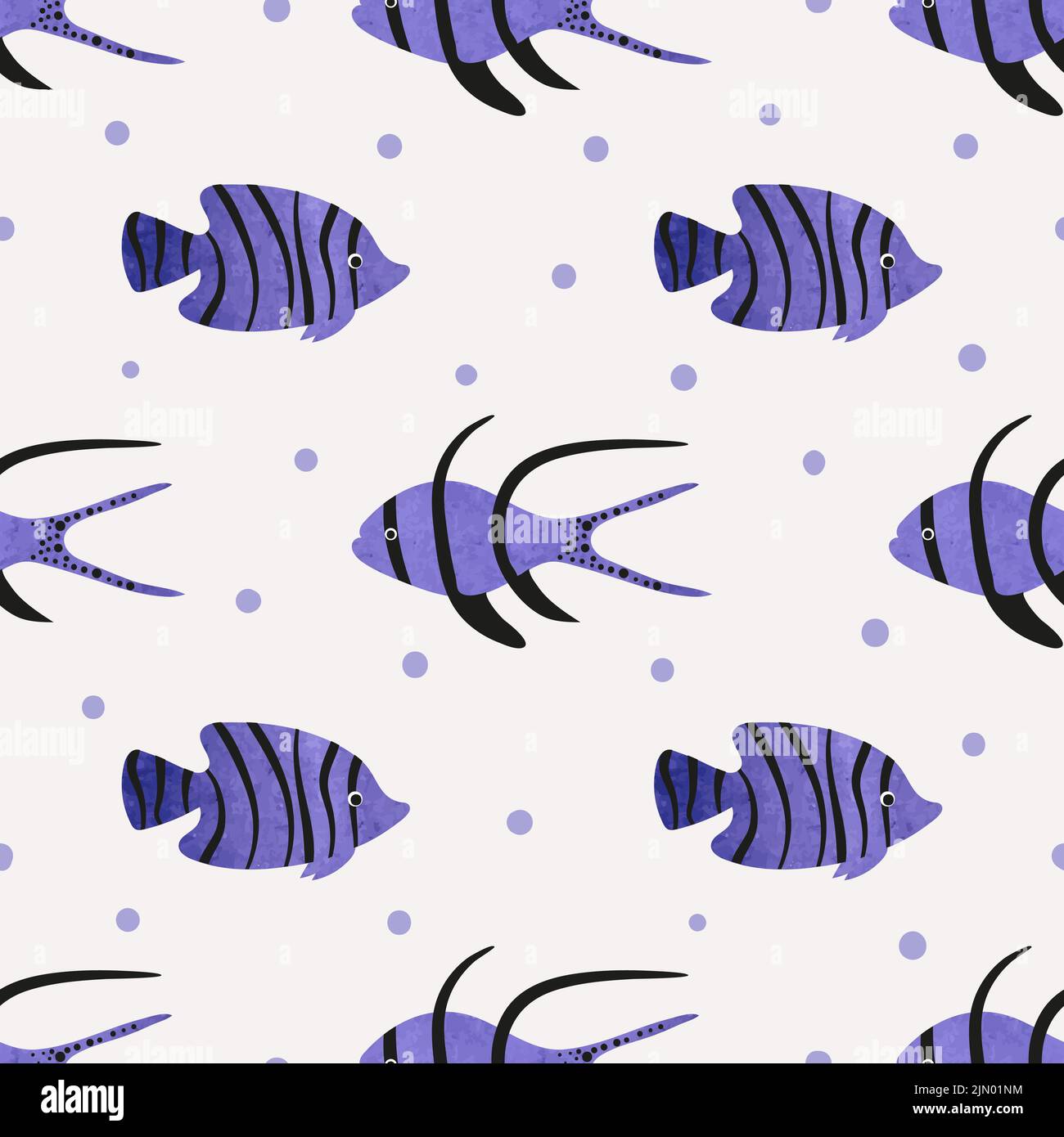 Seamless tropical fish pattern. Vector sea background with violet ...