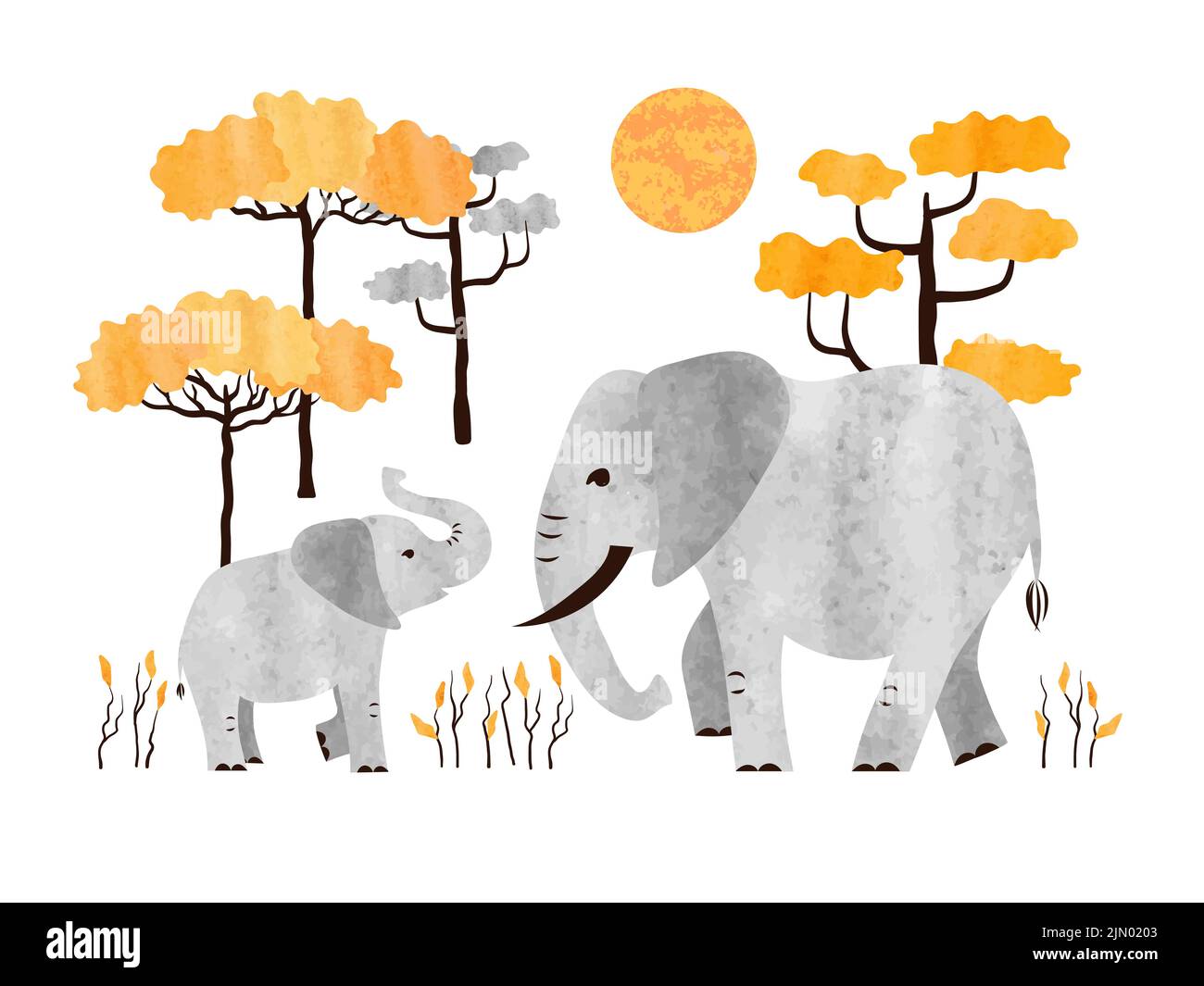 Cartoon elephants family - Mom and baby. Vector African animals ...