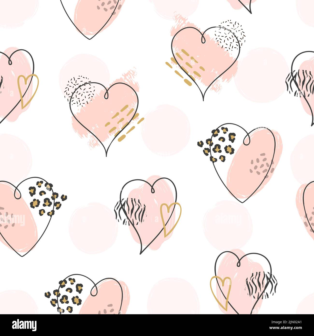 Hand draw pink hearts pattern. Valentines Day seamless background Stock ...