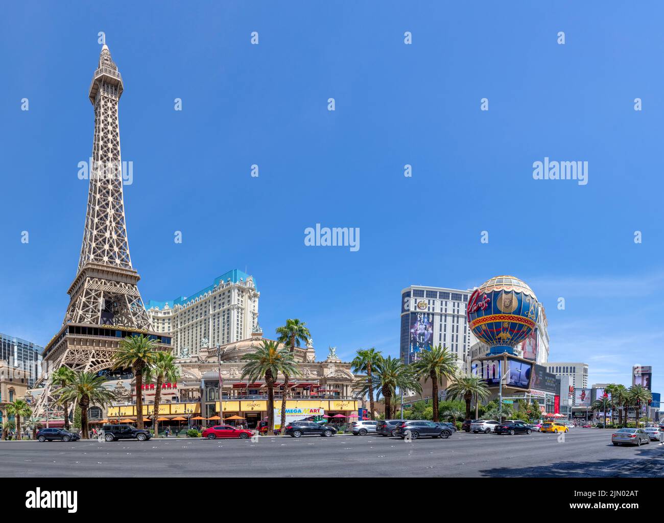 Las Vegas, USA - May 23, 2022: the eiffel tower in Las Vegas at the strip, with replica of the ...