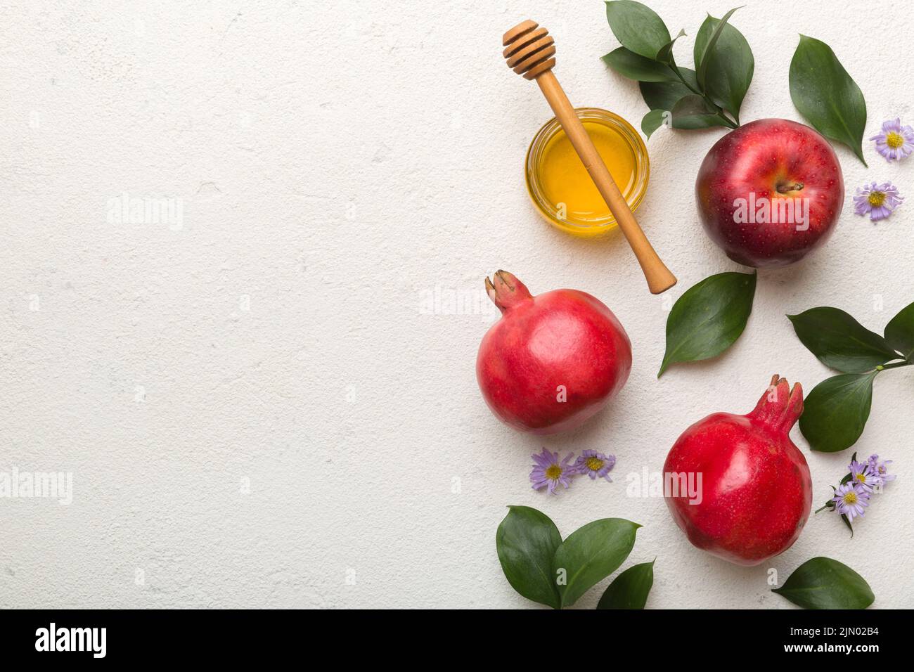 Flat lay composition with symbols jewish Rosh Hashanah holiday ...