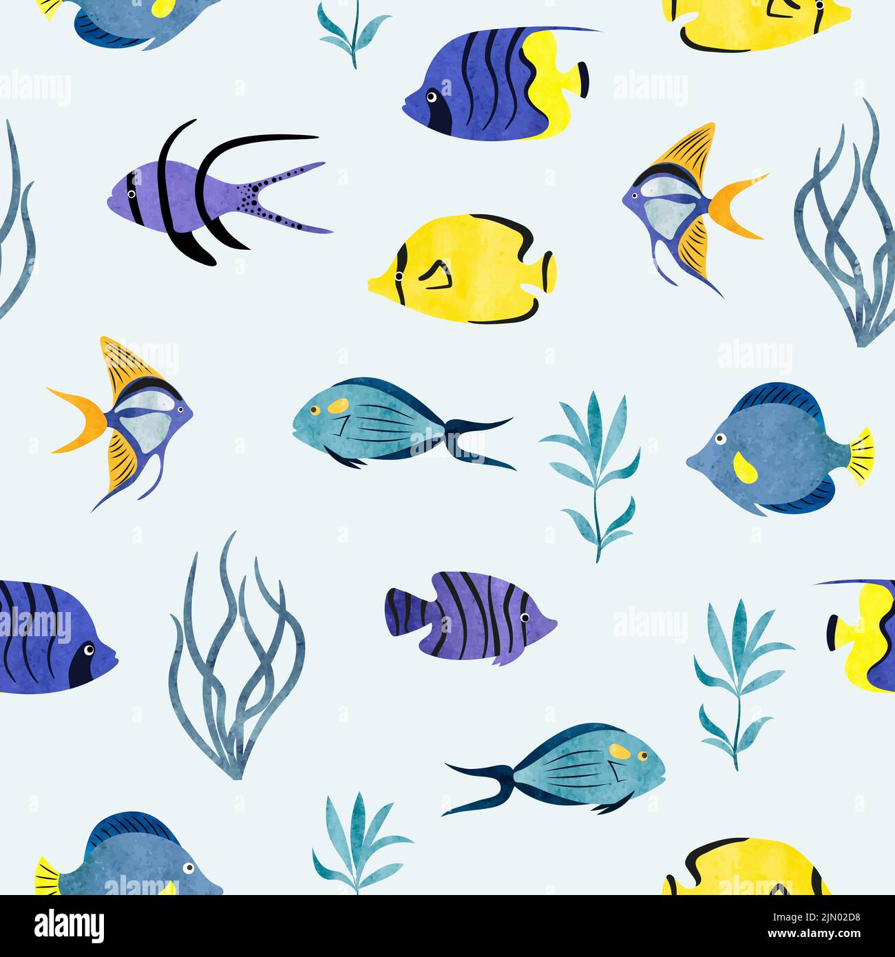 Seamless watercolor sea fish pattern. Underwater background. Hand drawn ...
