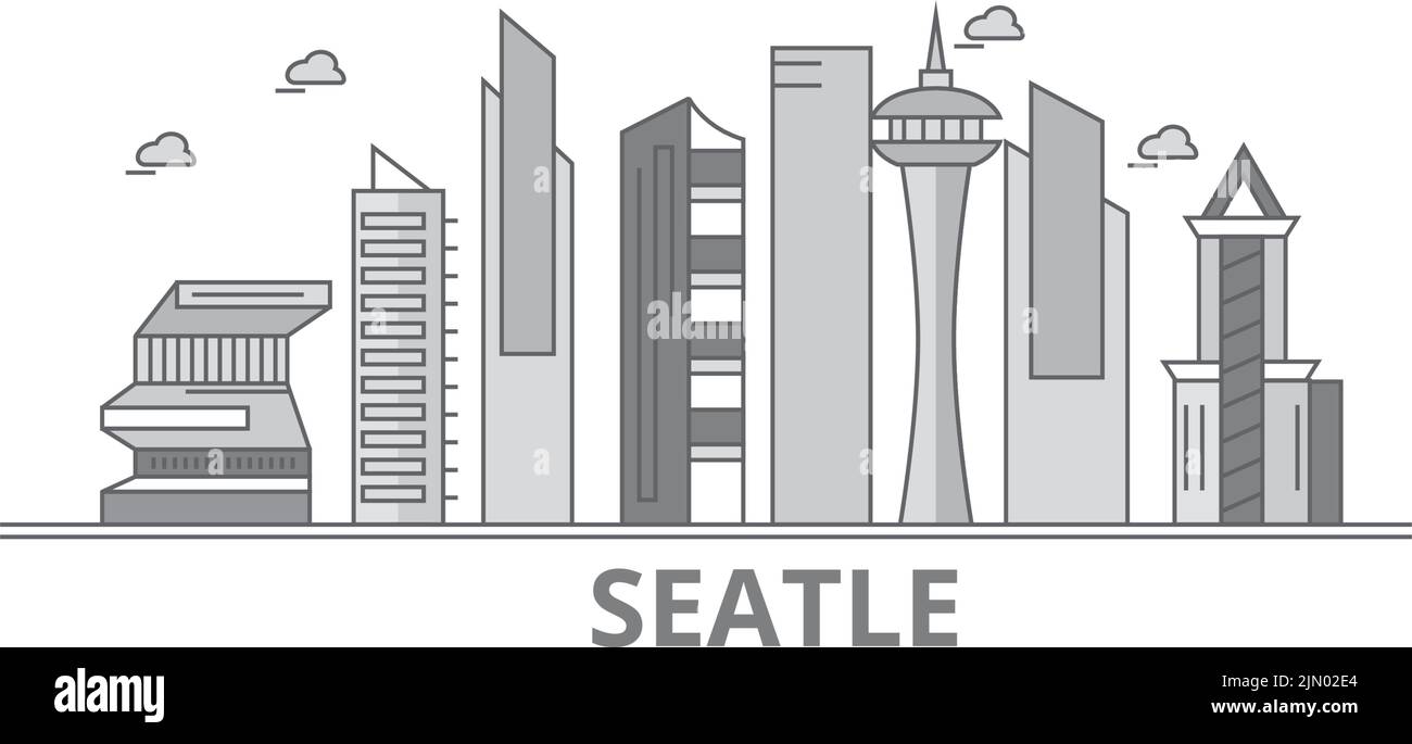 United States, Seattle City city skyline isolated vector illustration ...