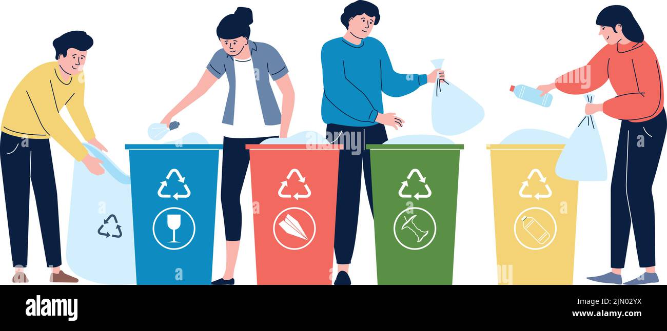 Person sorting garbage for recycle. Management waste in trash cans ...