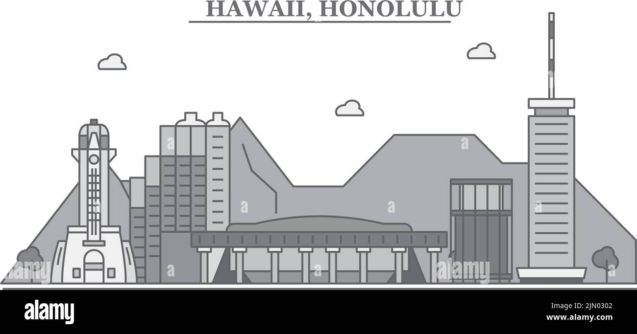 United States, Honolulu city skyline isolated vector illustration ...