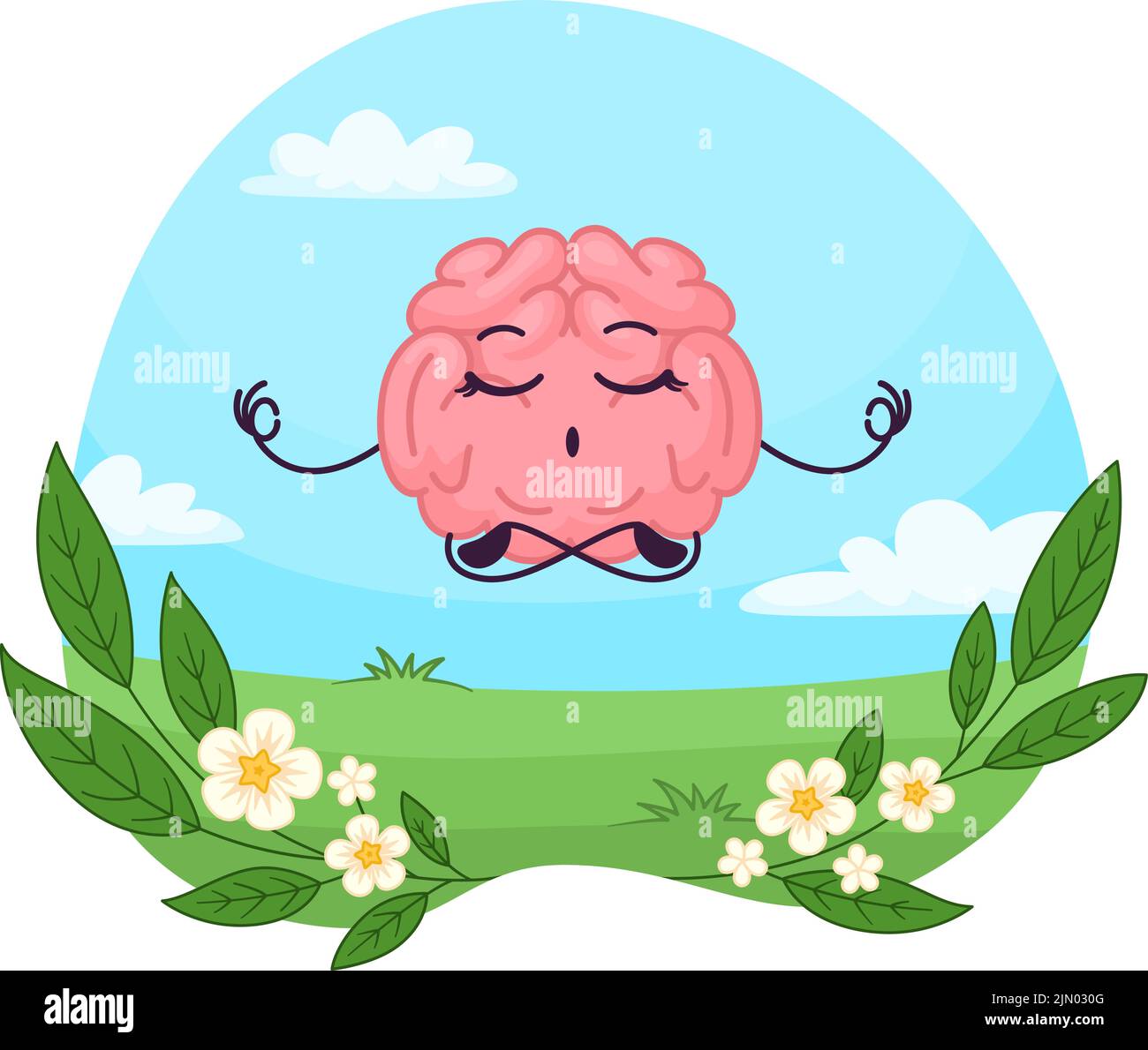 Calm funny brain meditation in harmony. Smart inner cartoon organ ...