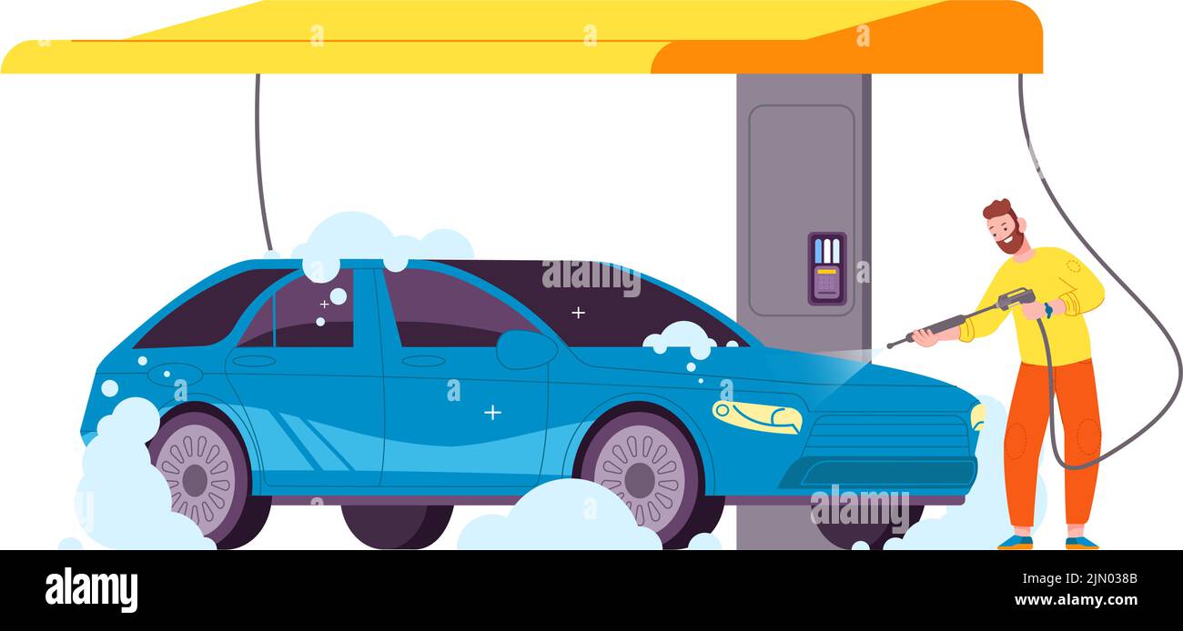 Self-service car wash. City self carwash service, jet water cleaning ...