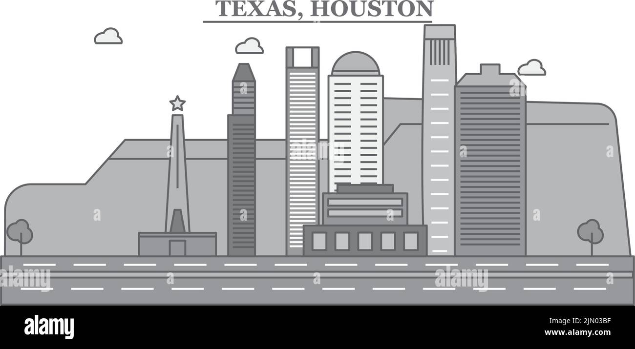 United States, Houston city skyline isolated vector illustration, icons ...