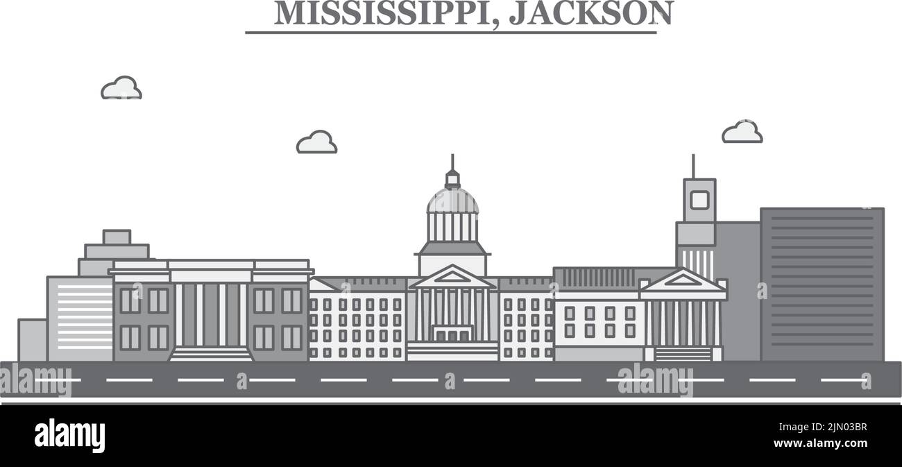 United States, Jackson city skyline isolated vector illustration, icons ...