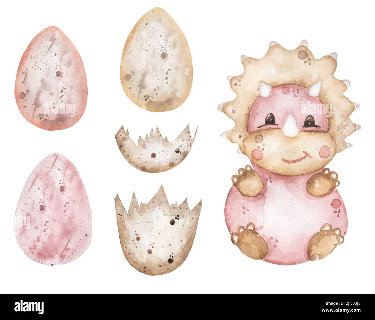 Watercolor Pink Baby Dinosaur illustration, cute animal clipart and ...