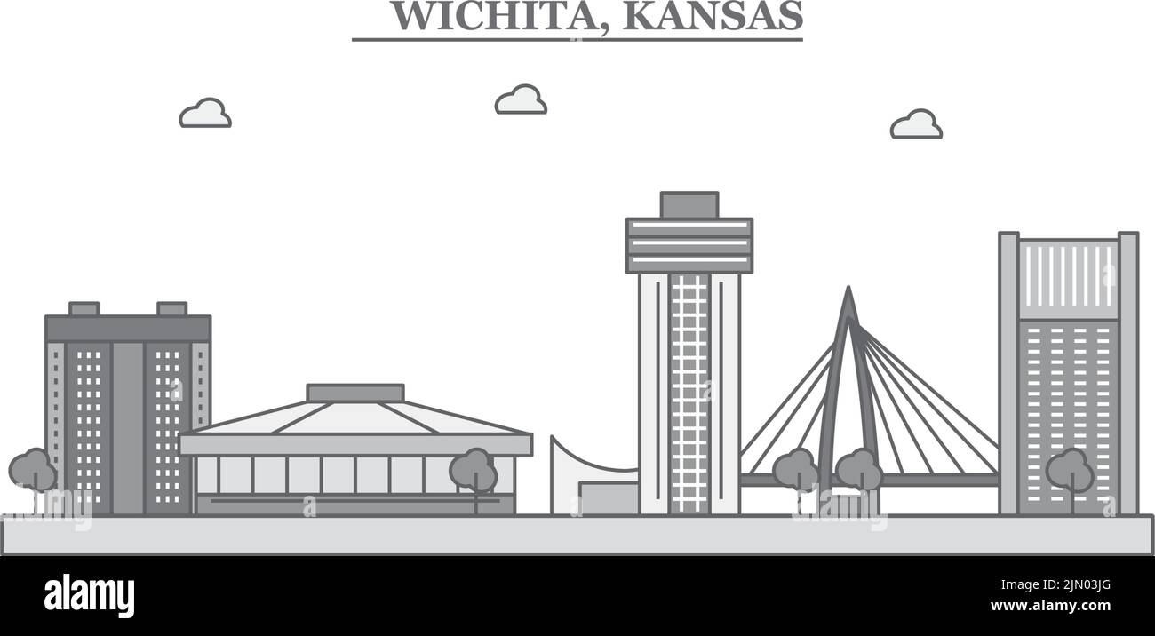 United States, Wichita city skyline isolated vector illustration, icons ...