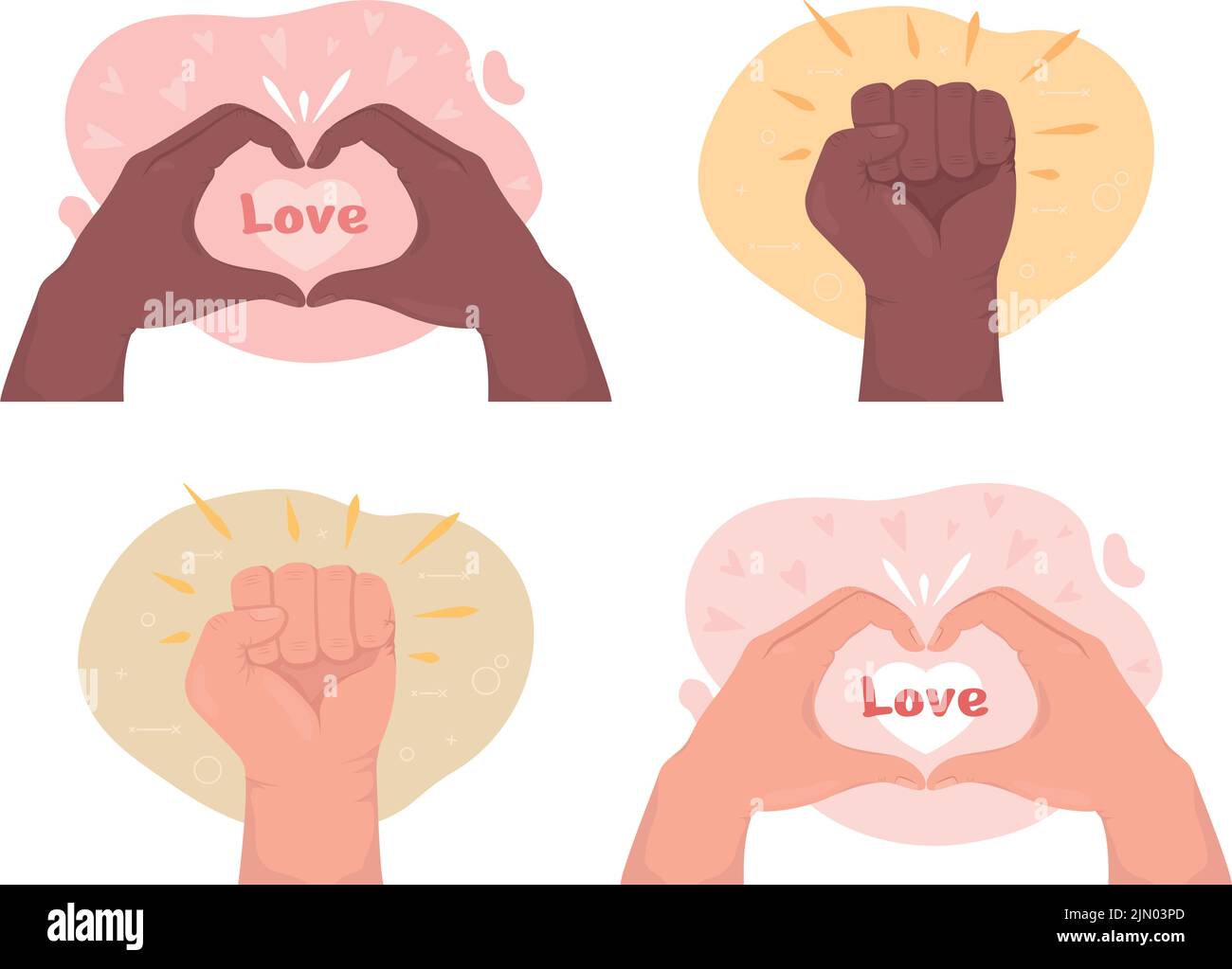 Love and support 2D vector isolated illustration set Stock Vector Image ...