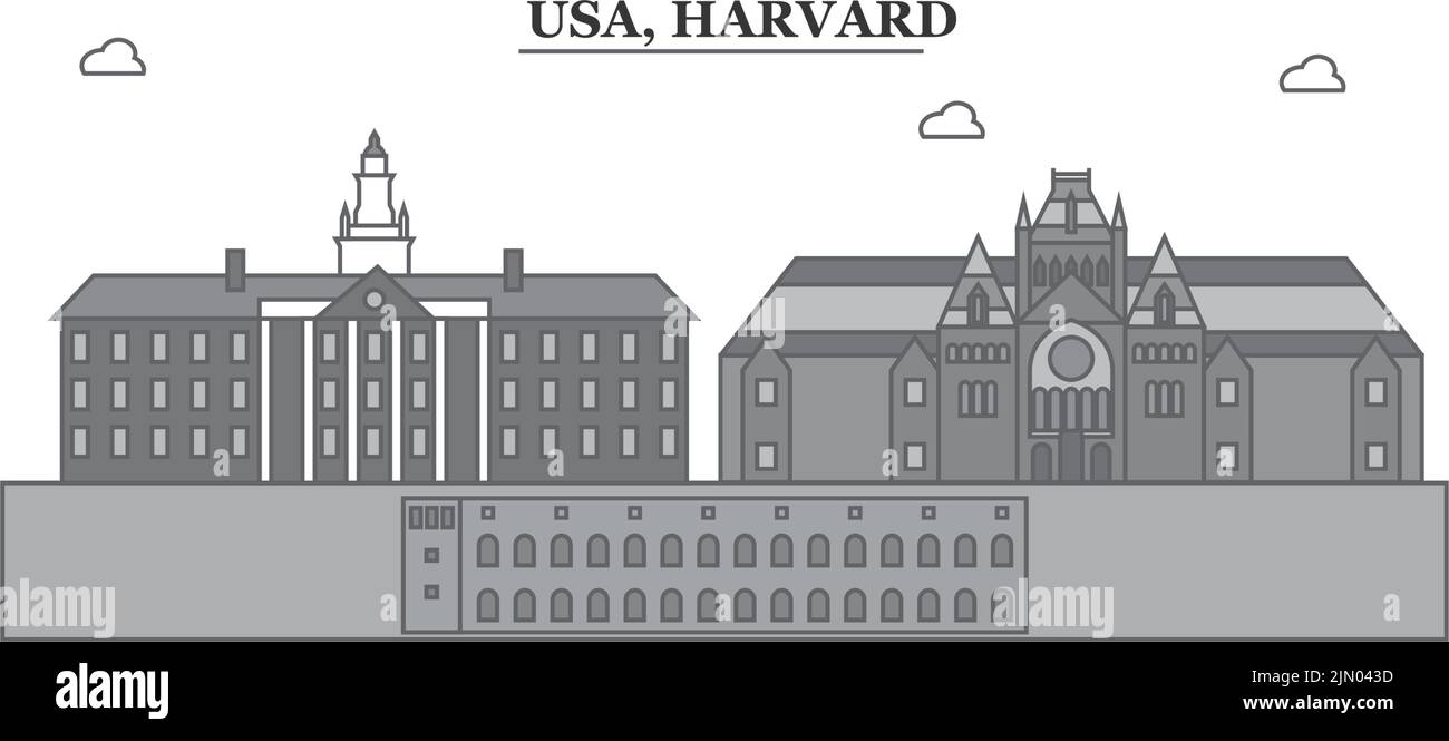 United States, Harvard city skyline isolated vector illustration, icons ...