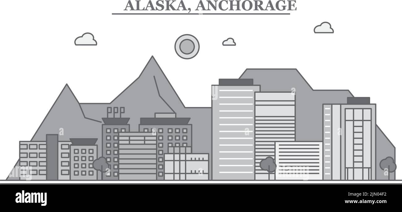 United States, Anchorage city skyline isolated vector illustration ...