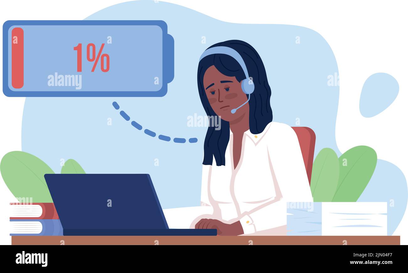 Call center operator with burnout 2D vector isolated illustration Stock ...