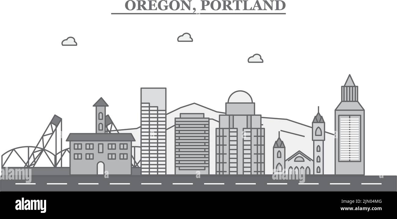 United States, Portland city skyline isolated vector illustration ...