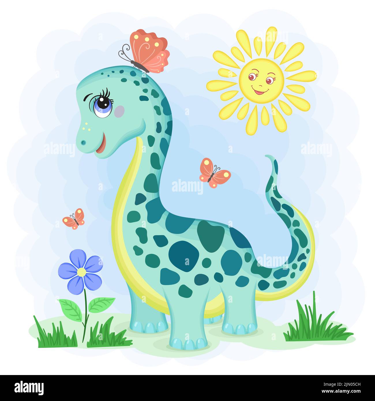 Small, cute, cartoon dinosaur. Baby vector picture Stock Vector Image ...