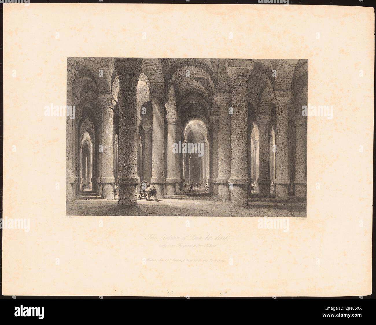 N.N., Binbirderek Zisterne, Istanbul (1840): View. Pressure on paper ...