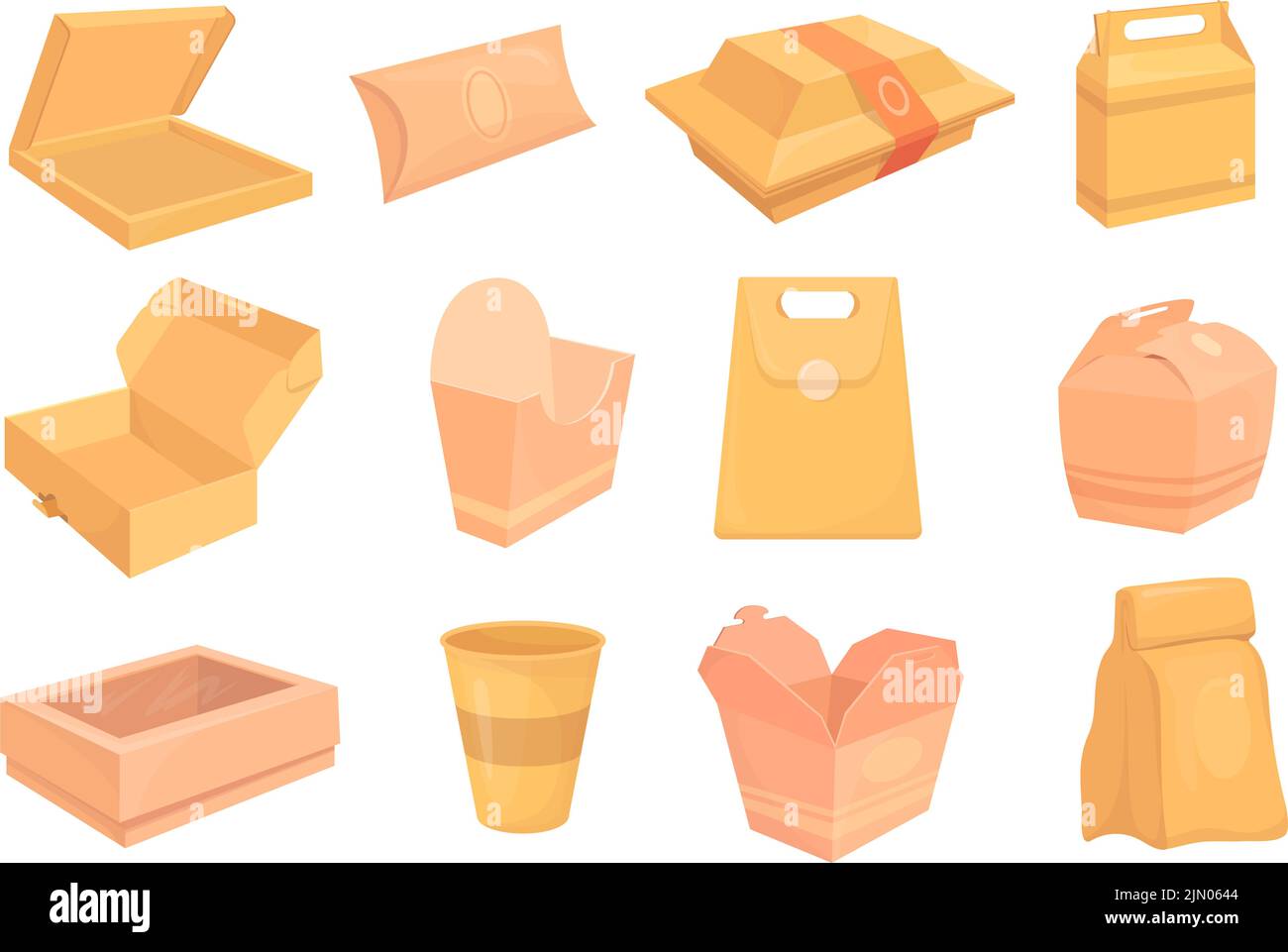 Cartoon takeaway boxes. Takeout bag disposables food box, take away ...