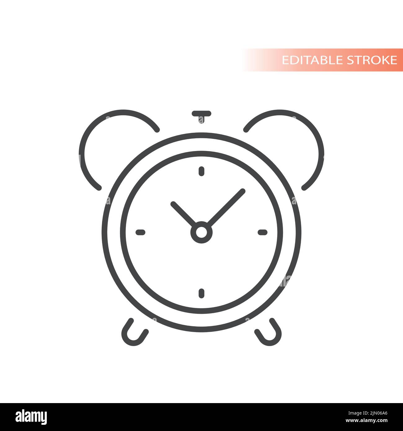 Alarm clock with bell line vector icon. Simple morning dial watch ...