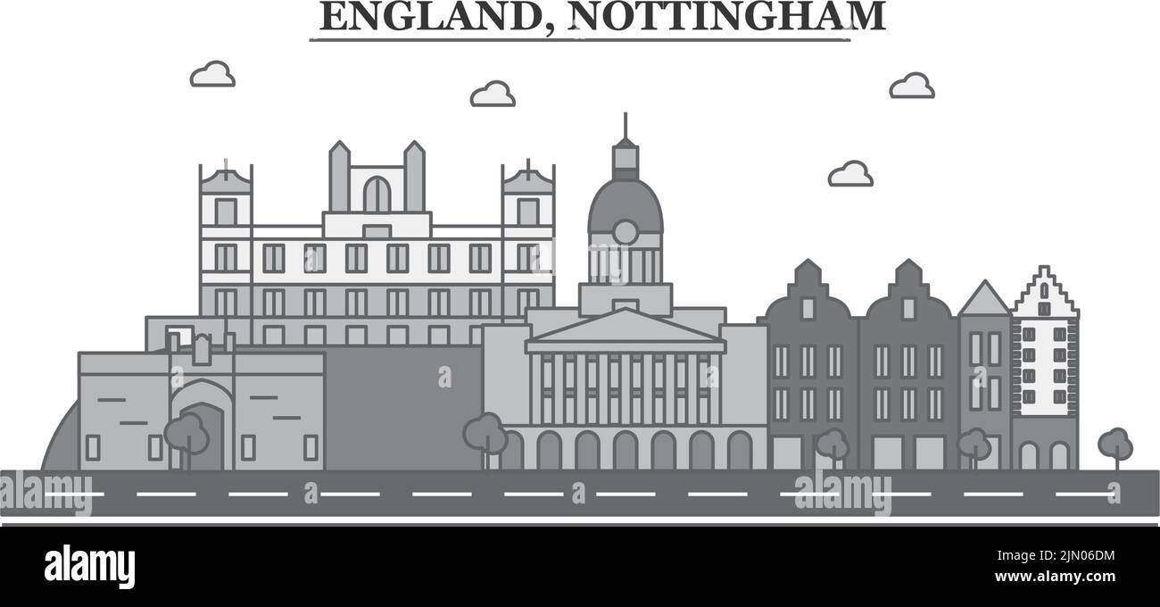 United Kingdom, Nottingham city skyline isolated vector illustration ...
