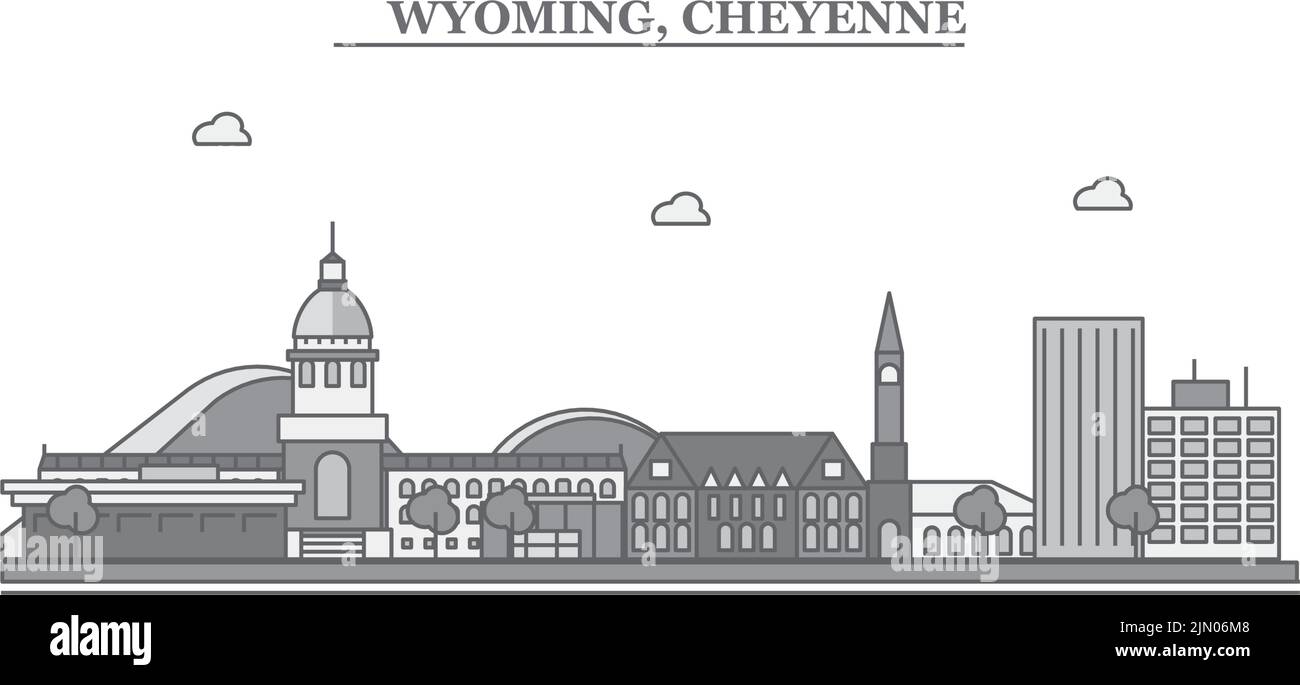 United States, Cheyenne city skyline isolated vector illustration ...