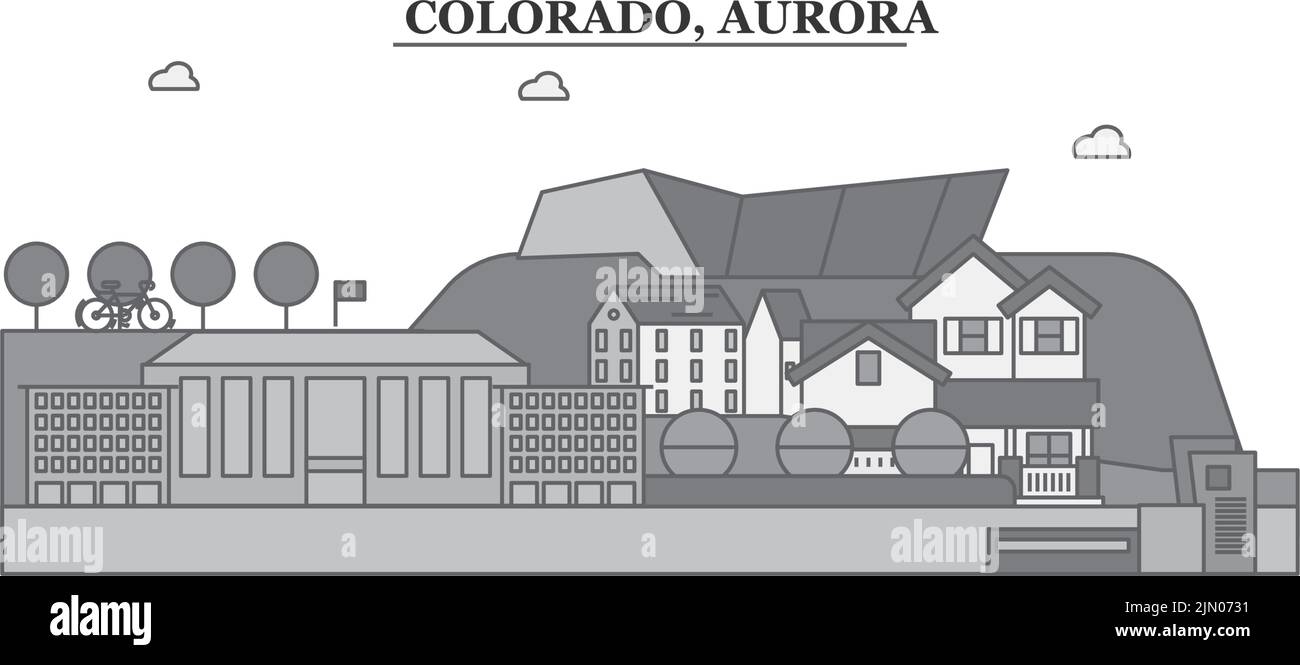 United States, Aurora city skyline isolated vector illustration, icons ...