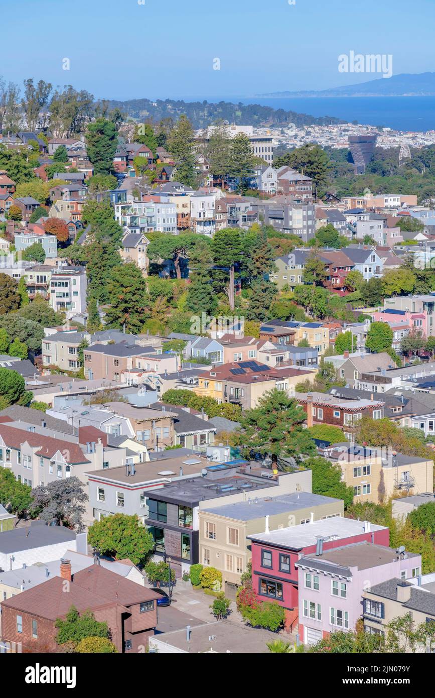 Dense middle class houses in a high angle view at San Francisco ...