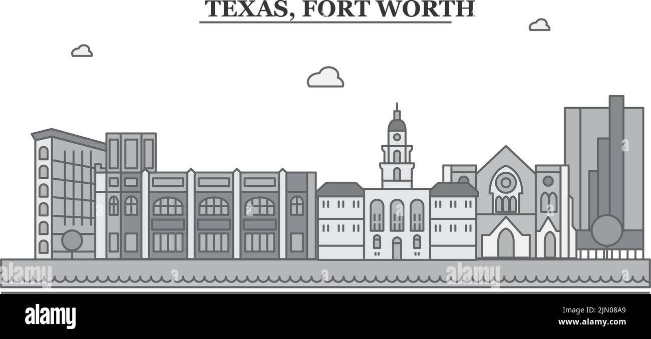 United States, Fort Worth city skyline isolated vector illustration ...