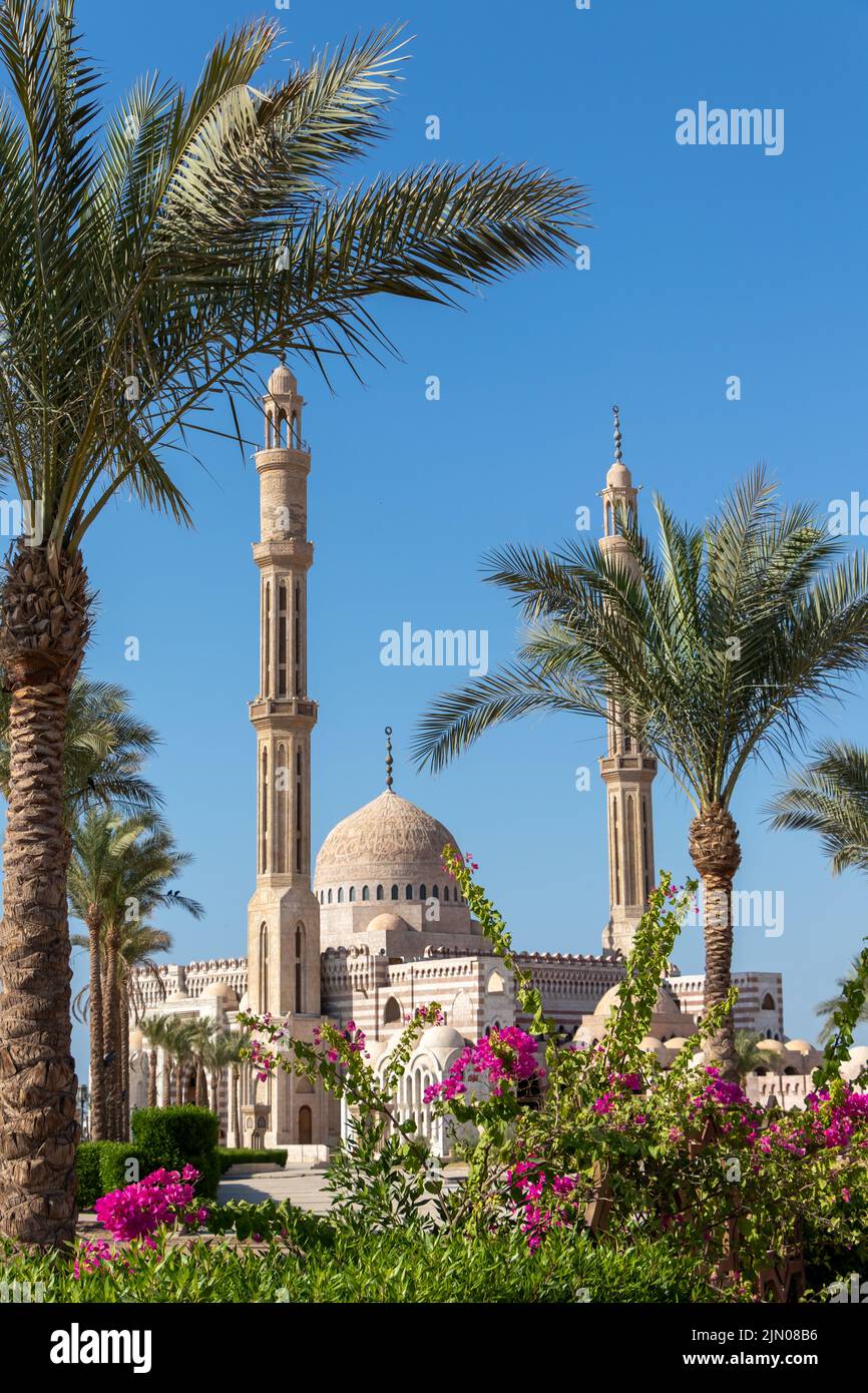 The beautiful Islamic Mustafa Mosque with a beautiful tropical garden ...
