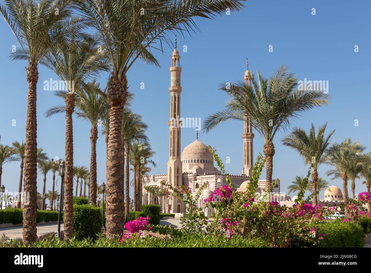 The beautiful Islamic Mustafa Mosque with a beautiful tropical garden ...