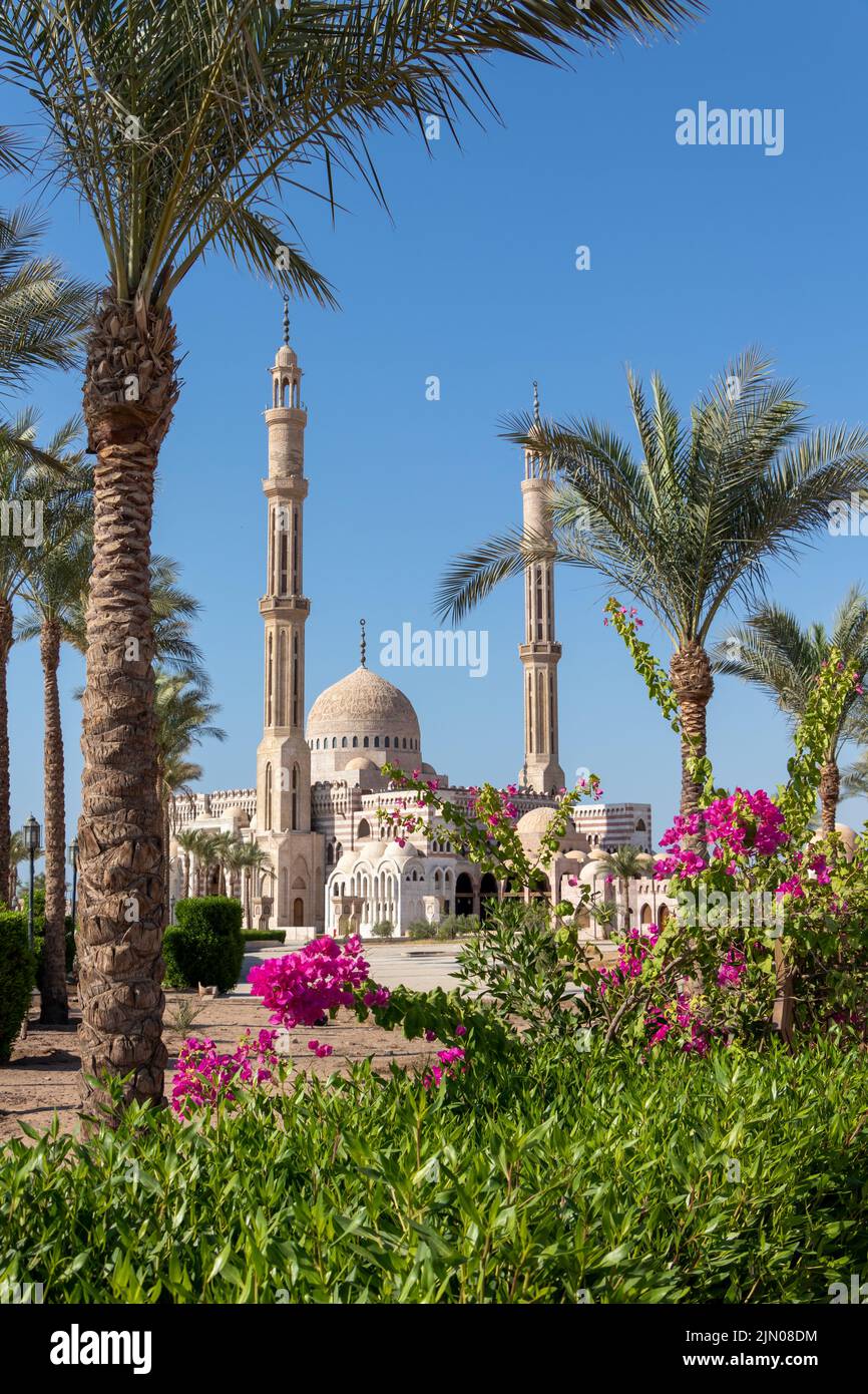 The beautiful Islamic Mustafa Mosque with a beautiful tropical garden ...