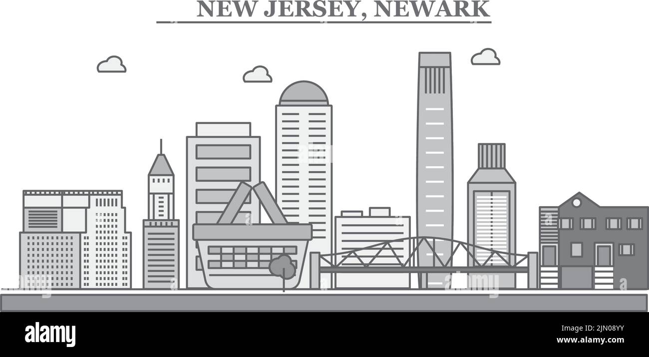 United States, Newark city skyline isolated vector illustration, icons ...