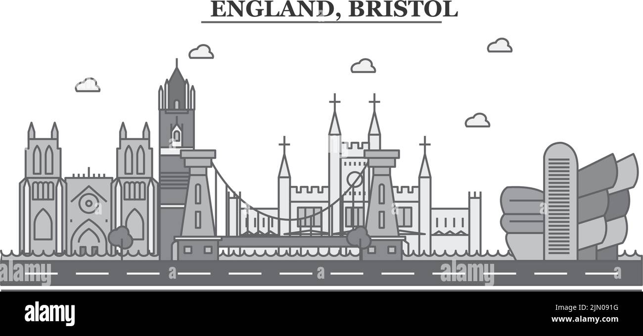United Kingdom, Bristol city skyline isolated vector illustration ...