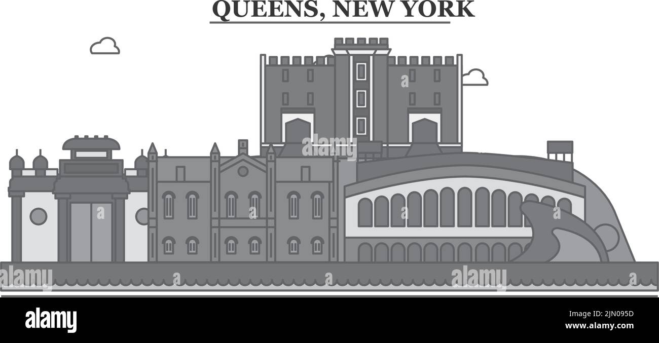 United States, New York Queens city skyline isolated vector ...