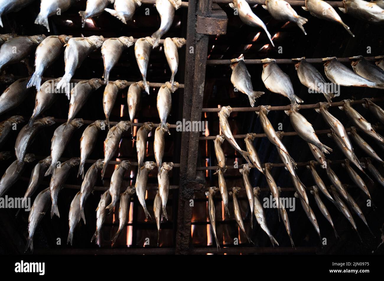 Old dark traditional Dutch smokehouse in fisherman's village in Horth ...