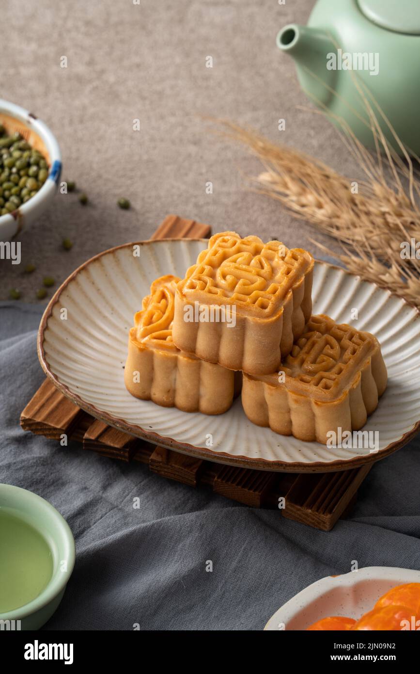 Delicious mung bean moon cake for Mid-Autumn Festival food mooncake on ...