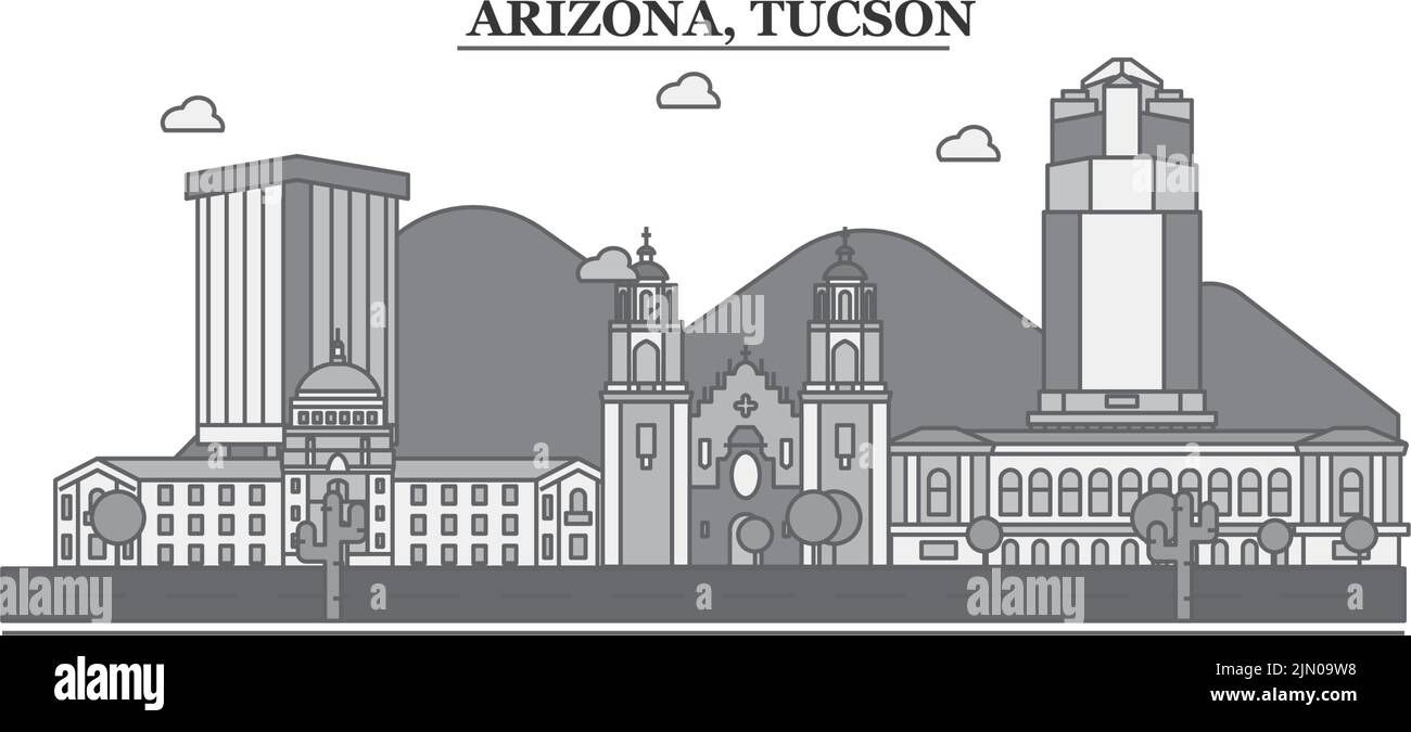 United States, Tucson city skyline isolated vector illustration, icons ...